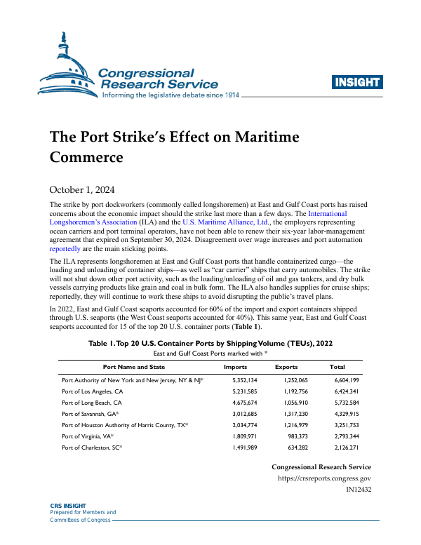 The Port Strike’s Effect on Maritime Commerce - EveryCRSReport.com