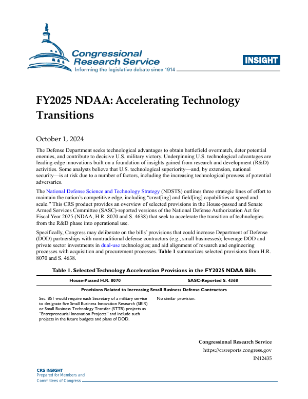 FY2025 NDAA: Accelerating Technology Transitions - EveryCRSReport.com
