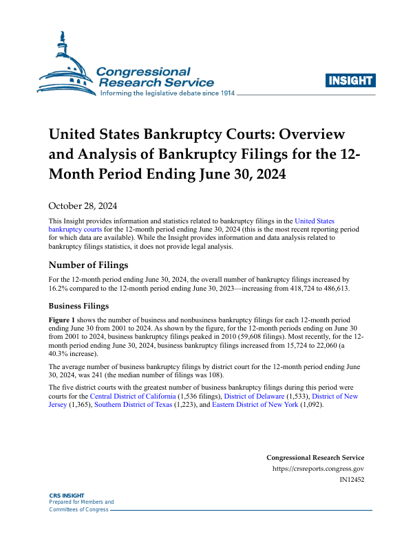 United States Bankruptcy Courts: Overview and Analysis of Bankruptcy ...