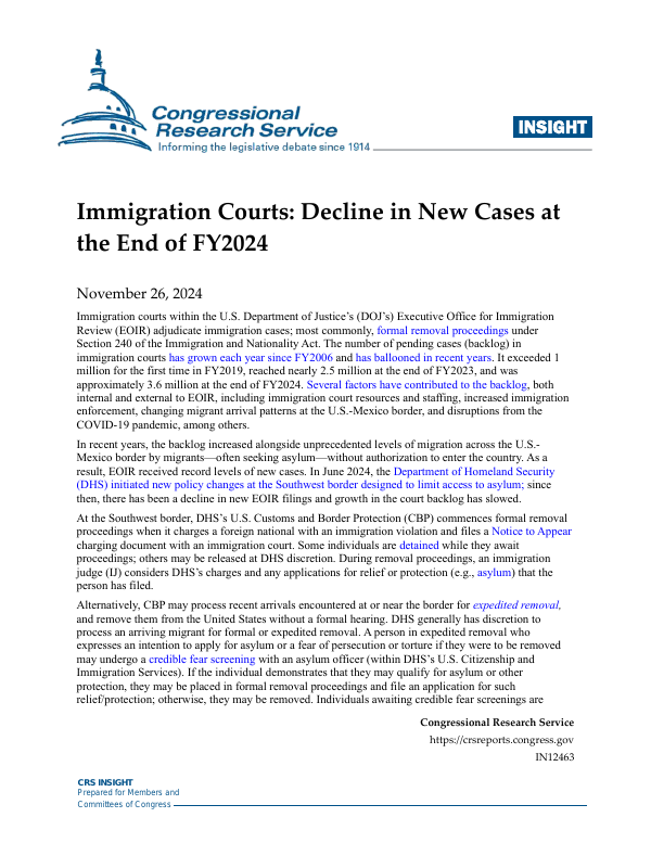 Immigration Courts: Decline in New Cases at the End of FY2024 ...