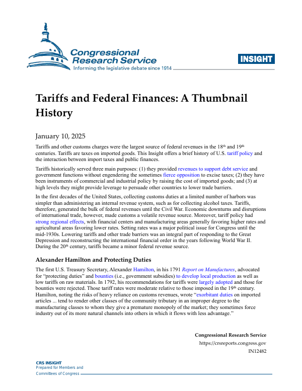 Tariffs and Federal Finances: A Thumbnail History - EveryCRSReport.com