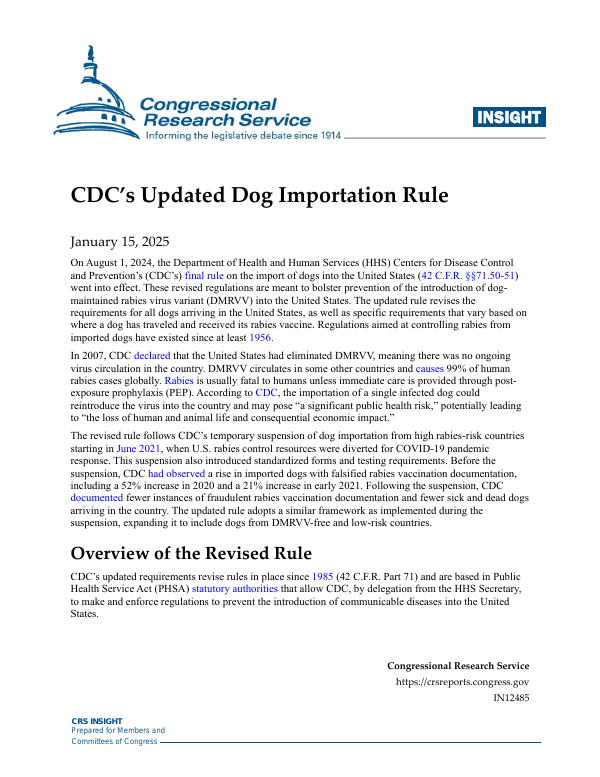 CDC’s Updated Dog Importation Rule - EveryCRSReport.com