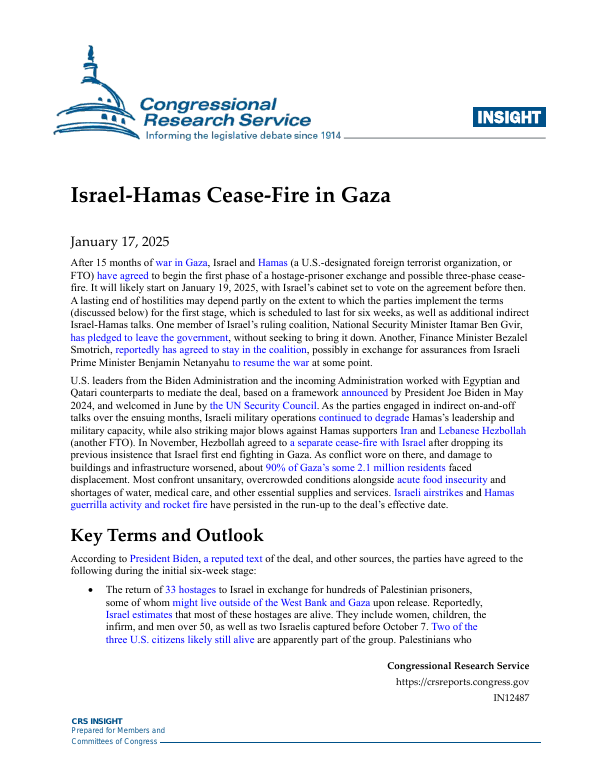 Israel-Hamas Cease-Fire in Gaza - EveryCRSReport.com