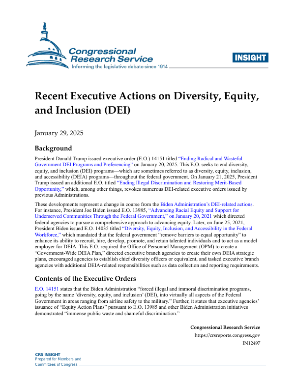 Recent Executive Actions on Diversity, Equity, and Inclusion (DEI ...