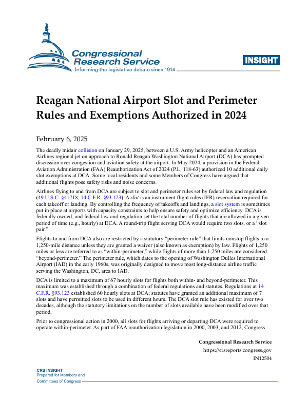 Reagan National Airport Slot and Perimeter Rules and Exemptions ...