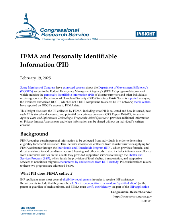 FEMA and Personally Identifiable Information (PII) - EveryCRSReport.com