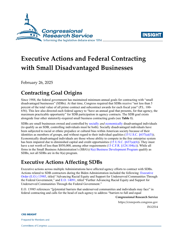 Executive Actions and Federal Contracting with Small Disadvantaged ...