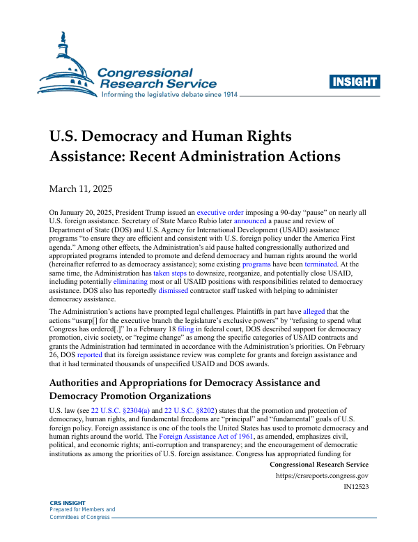 U.S. Democracy and Human Rights Assistance: Recent Administration ...