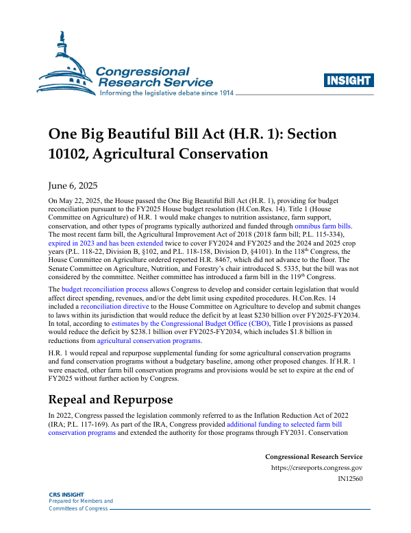 One Big Beautiful Bill Act (H.R. 1): Section 10102, Agricultural ...