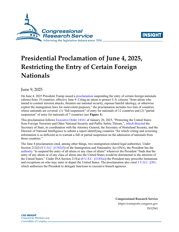 Presidential Proclamation of June 4, 2025, Restricting the Entry of ...
