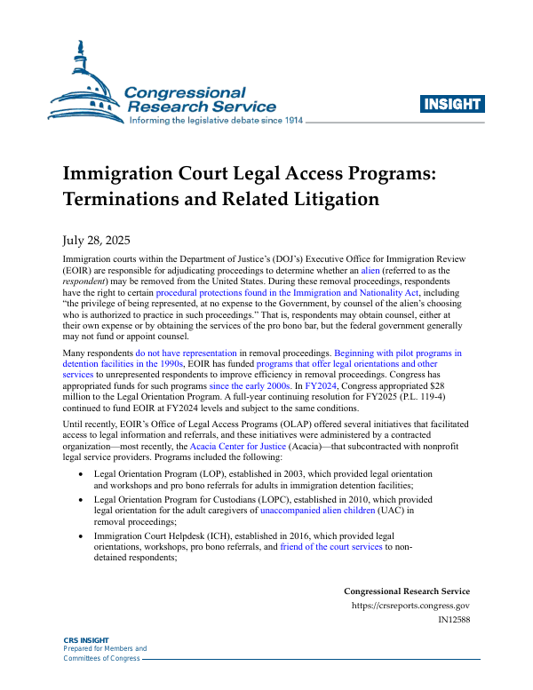 Immigration Court Legal Access Programs: Terminations and Related ...