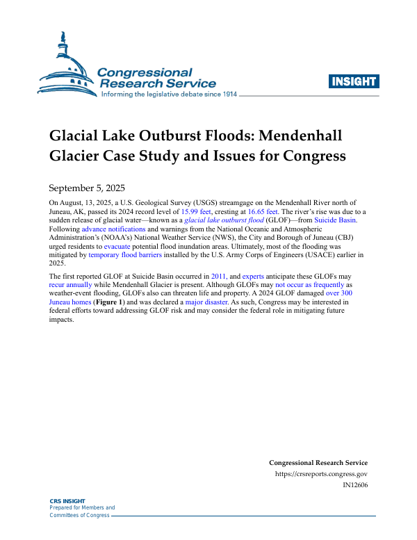 Glacial Lake Outburst Floods: Mendenhall Glacier Case Study and Issues ...