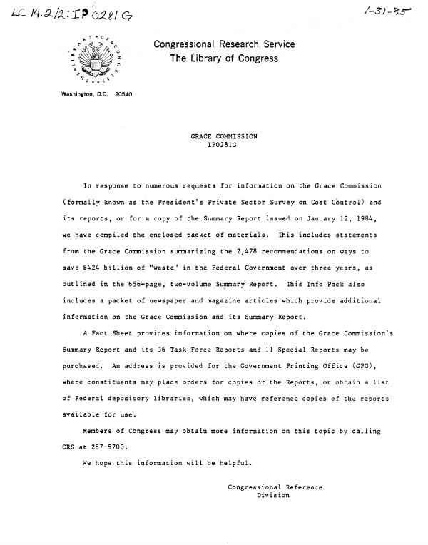 Grace Commission - EveryCRSReport.com