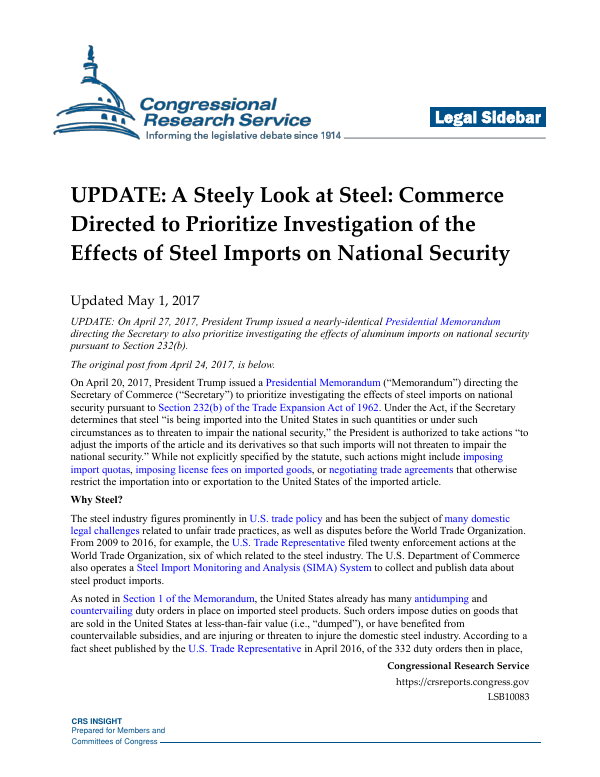 UPDATE: A Steely Look at Steel: Commerce Directed to Prioritize ...