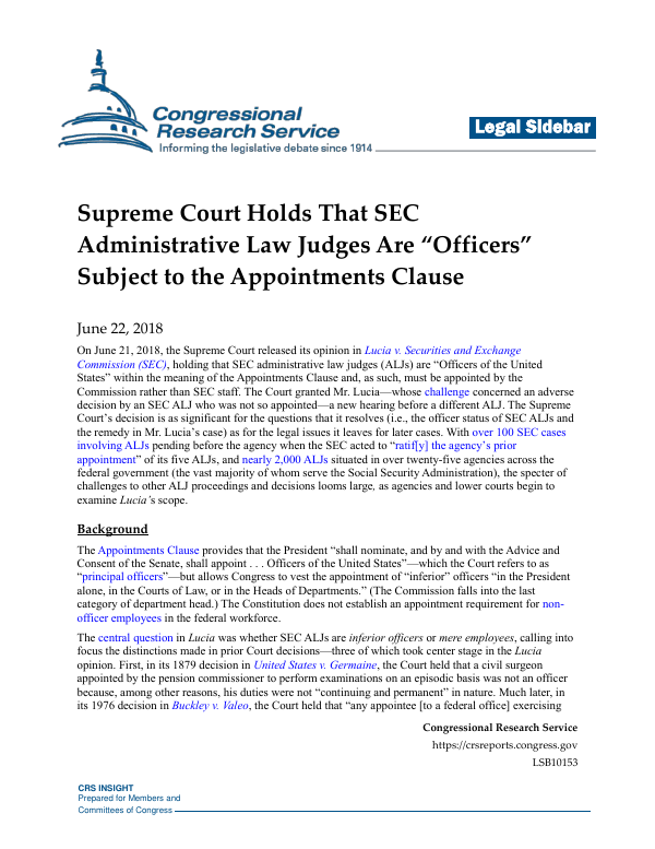 Supreme Court Holds That SEC Administrative Law Judges Are “Officers ...