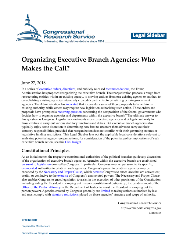 Organizing Executive Branch Agencies: Who Makes the Call ...