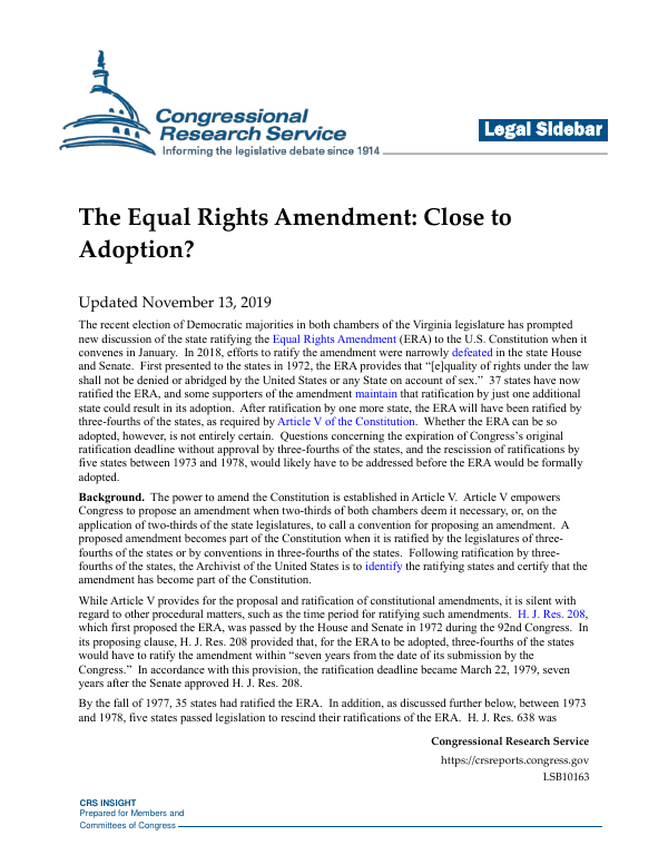 The Equal Rights Amendment: Close to Adoption? - EveryCRSReport.com