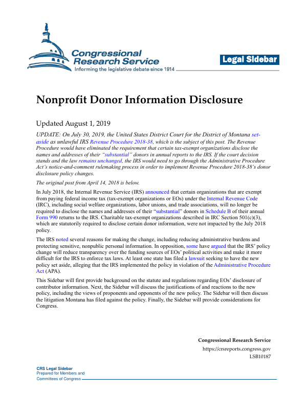 Nonprofit Donor Information Disclosure - EveryCRSReport.com