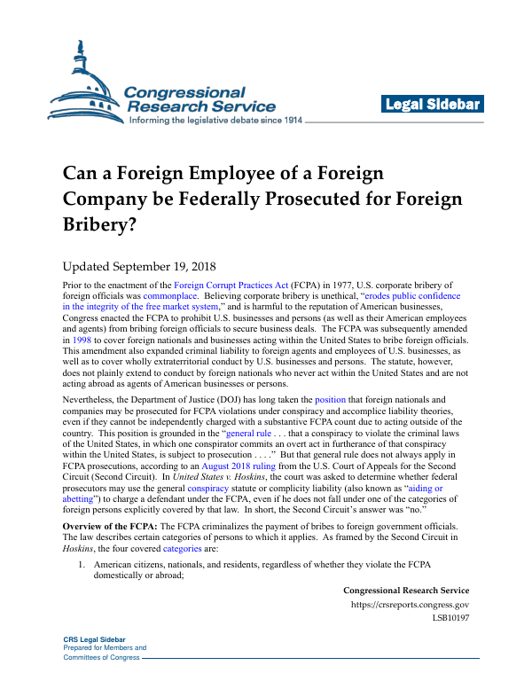 Can a Foreign Employee of a Foreign Company be Federally Prosecuted for ...