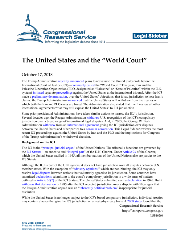 The United States and the “World Court” - EveryCRSReport.com