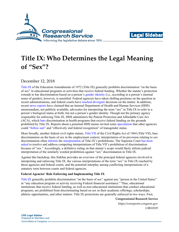Title IX: Who Determines the Legal Meaning of “Sex”? - EveryCRSReport.com