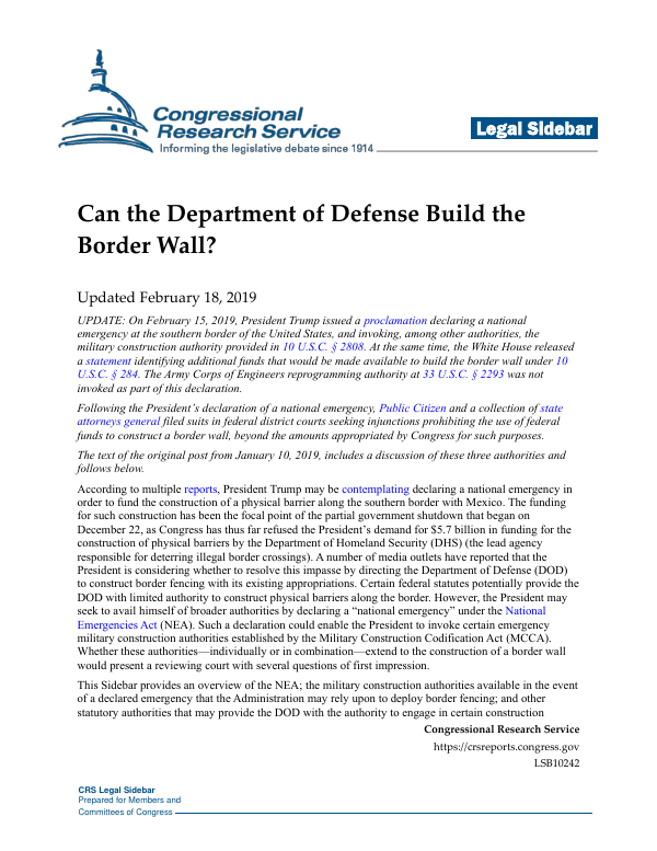 Can the Department of Defense Build the Border Wall? - EveryCRSReport.com