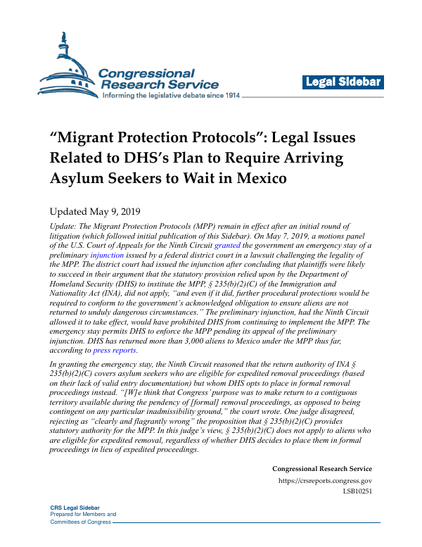 “Migrant Protection Protocols”: Legal Issues Related to DHS’s Plan to ...