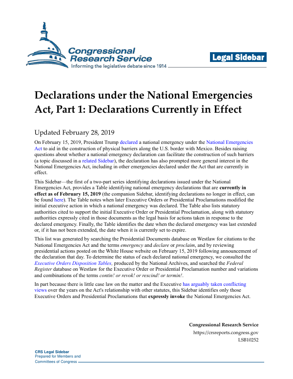 Declarations under the National Emergencies Act, Part 1: Declarations ...
