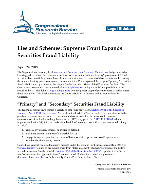 Lies and Schemes: Supreme Court Expands Securities Fraud Liability ...