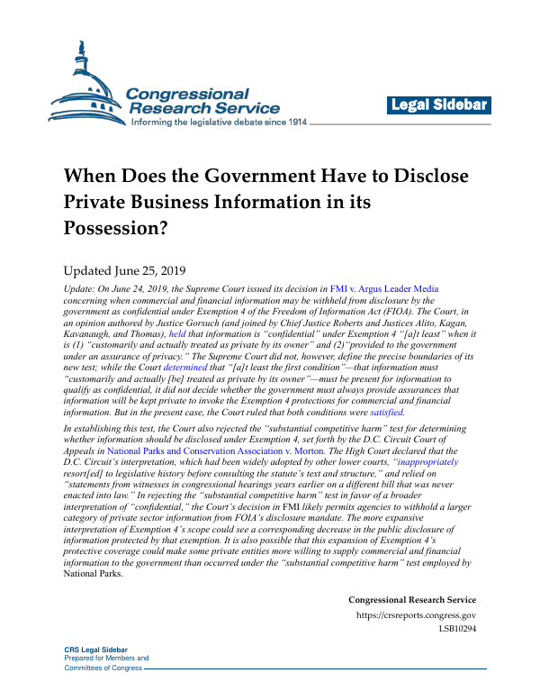 When Does the Government Have to Disclose Private Business Information ...