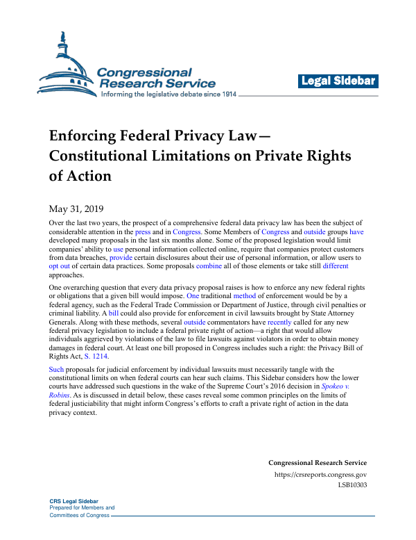 Enforcing Federal Privacy Law—Constitutional Limitations on Private ...