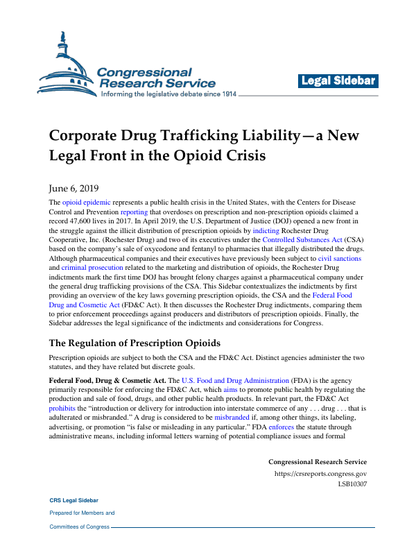 Corporate Drug Trafficking Liability—a New Legal Front in the Opioid ...