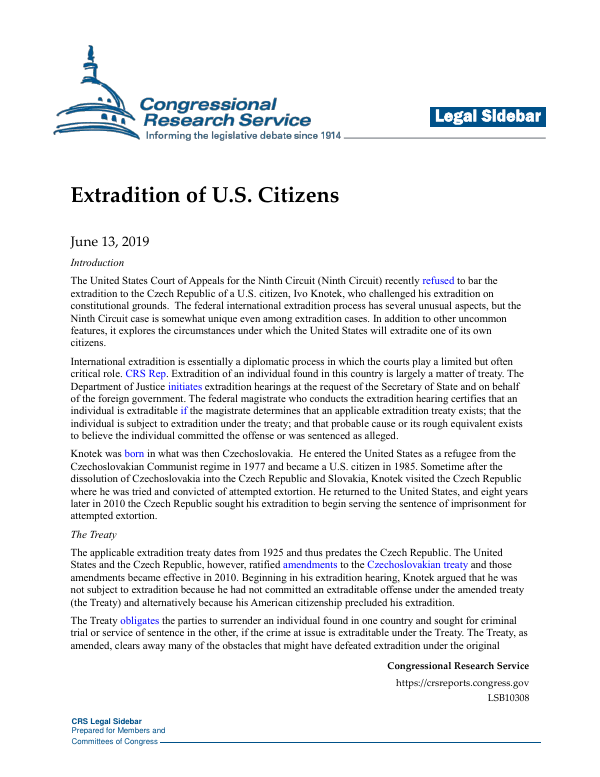 Extradition of U.S. Citizens - EveryCRSReport.com