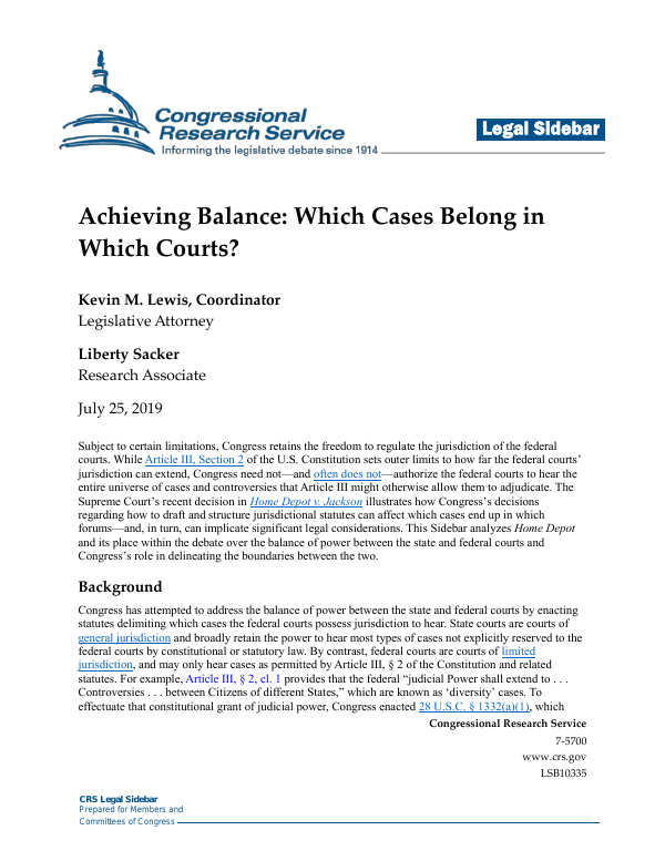Achieving Balance: Which Cases Belong in Which Courts? - EveryCRSReport.com
