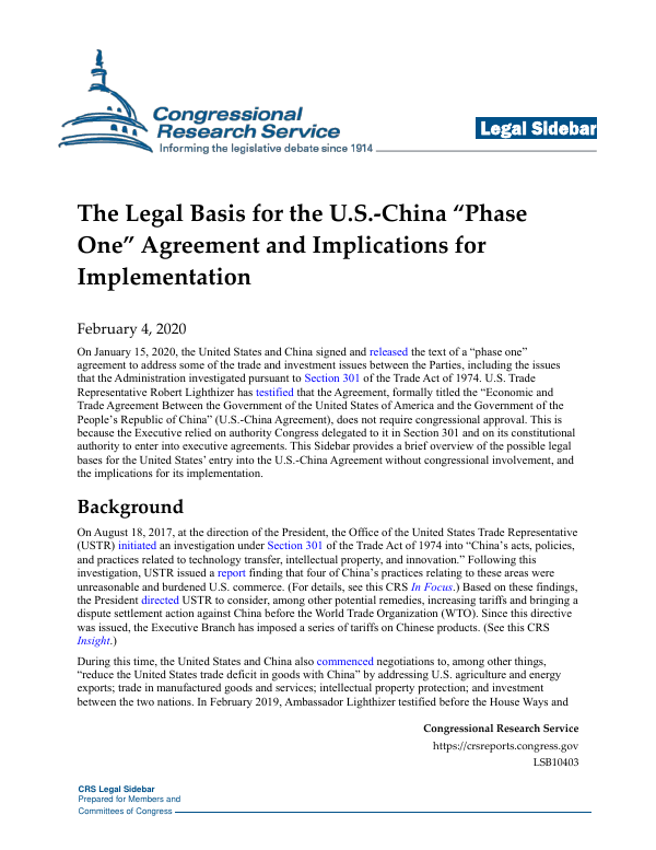 The Legal Basis for the U.S.-China “Phase One” Agreement and ...