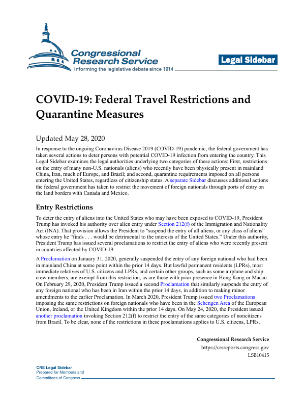COVID-19: Federal Travel Restrictions and Quarantine Measures ...