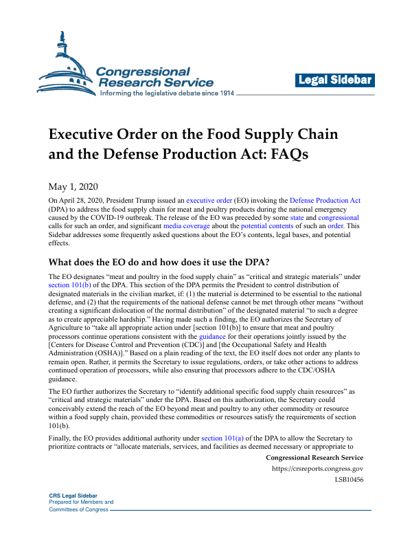 Executive Order on the Food Supply Chain and the Defense Production Act ...
