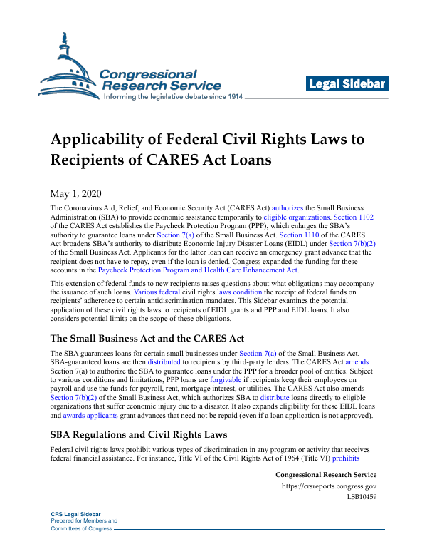 Applicability of Federal Civil Rights Laws to Recipients of CARES Act ...