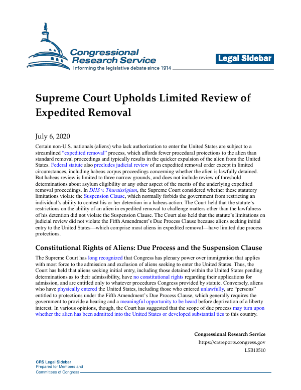 Supreme Court Upholds Limited Review of Expedited Removal ...