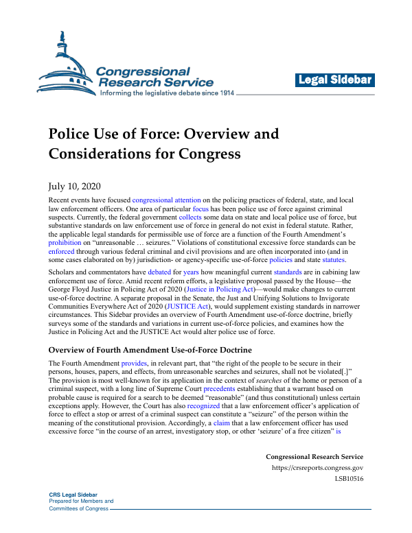 Police Use of Force: Overview and Considerations for Congress ...