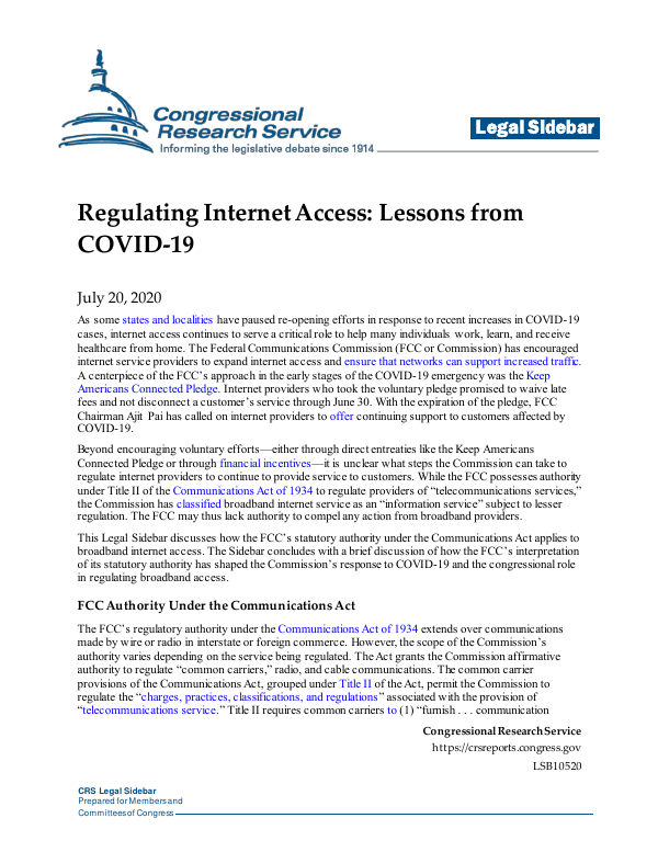 Regulating Internet Access: Lessons from COVID-19 - EveryCRSReport.com