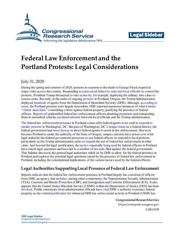 Federal Law Enforcement and the Portland Protests: Legal Considerations ...