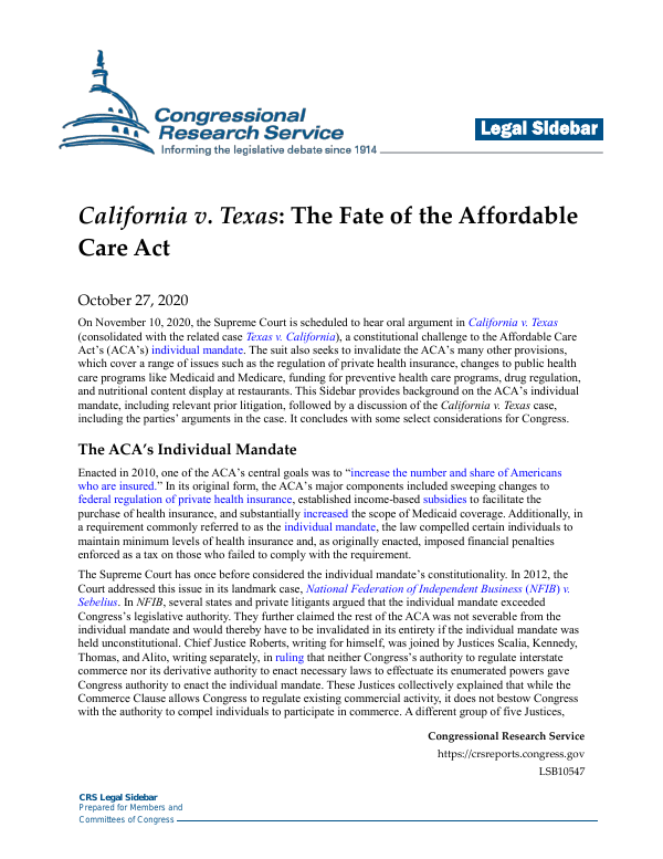 California v. Texas: The Fate of the Affordable Care Act ...