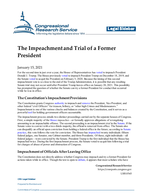 The Impeachment and Trial of a Former President - EveryCRSReport.com