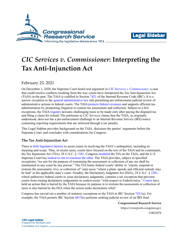 CIC Services v. Commissioner: Interpreting the Tax Anti-Injunction Act ...