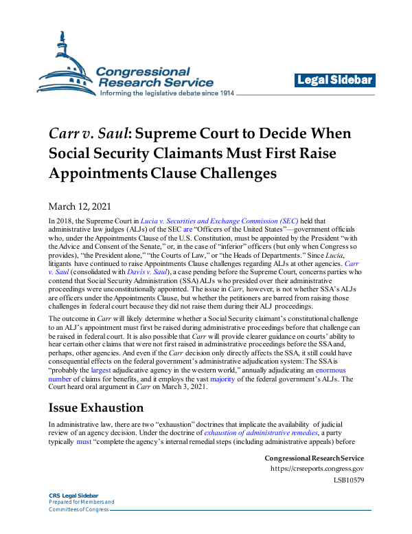 Carr v. Saul: Supreme Court to Decide When Social Security Claimants ...