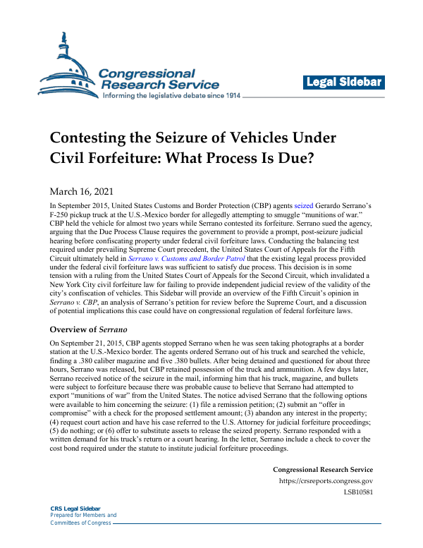 Contesting the Seizure of Vehicles Under Civil Forfeiture: What Process ...