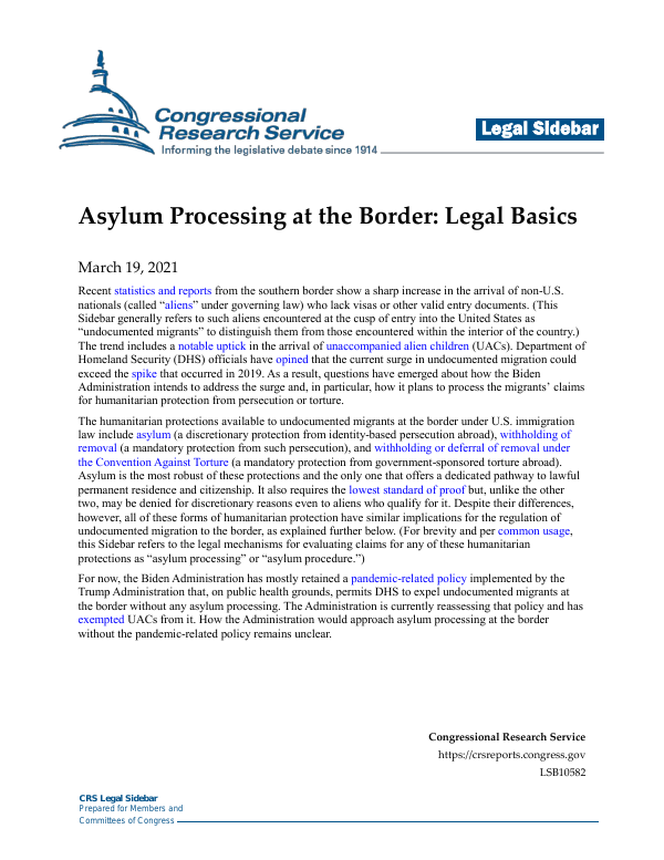 Asylum Processing at the Border: Legal Basics - EveryCRSReport.com