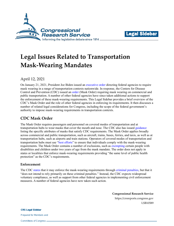 Legal Issues Related to Transportation Mask-Wearing Mandates ...