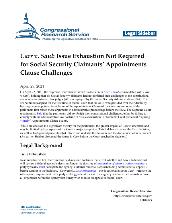 Carr v. Saul: Issue Exhaustion Not Required for Social Security ...